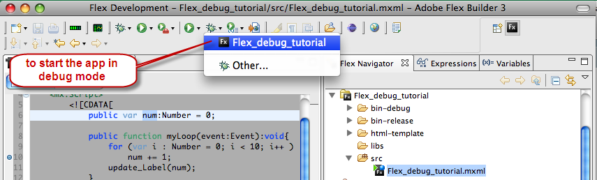 using Adobe Flex debugger