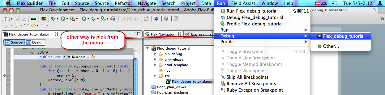 using Adobe Flex debugger