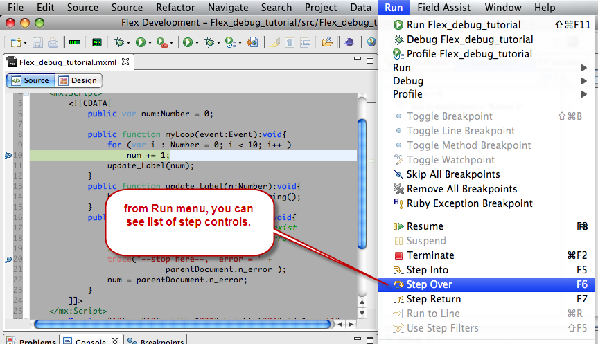 using Adobe Flex debugger