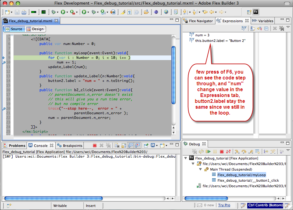 using Adobe Flex debugger
