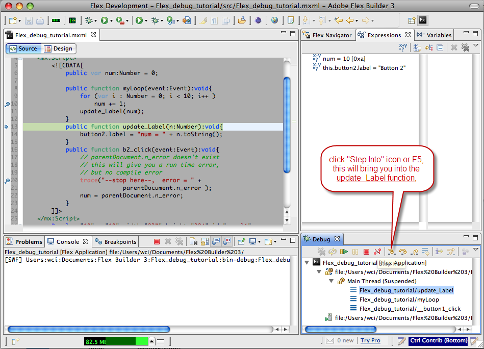 using Adobe Flex debugger