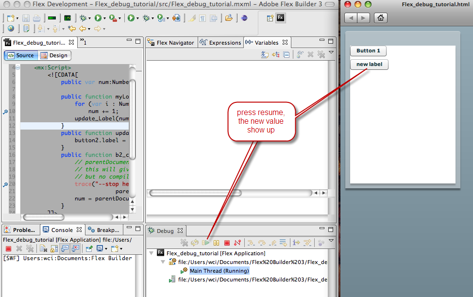 using Adobe Flex debugger